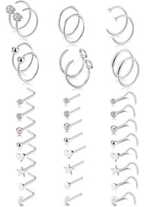 tornito 20g 36pcs stainless steel l shaped nose ring cz nose stud retainer labret nose piercing jewelry (a0：36pcs, silver tone) …