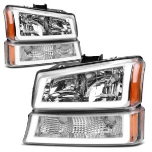 autosaver88 headlight assembly with led drl compatible with 03-06 chevy avalanche silverado 1500 1500hd 2500 2500hd 3500/2007 silverado classic pickup headlamp chrome housing with turn signal lamp