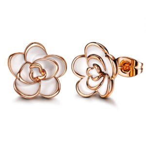 flower stud earrings hypoallergenic for women - 18k gold plated rose earrings for sensitive ears, nickel free