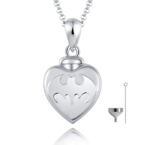 beilin 925 sterling silver heart cremation jewelry keepsake urn necklace for ashes : forever in my heart (bat)