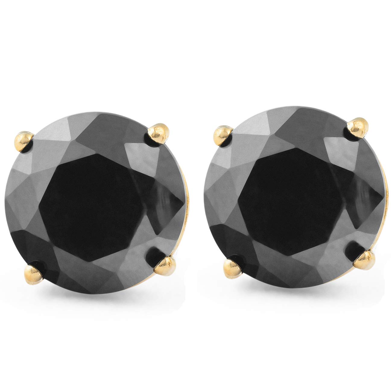 14k Yellow Gold 2 Ct T.W. Round-Cut Black Diamond 4-Prong Studs Womens Earrings