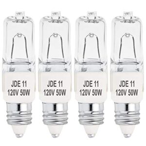 4-pack jde11 120v 50w halogen jde11 50w bulb warm white 50 watt t4 e11 bulb jde 11 t4 50w for chandeliers, pendants, table lamps, cabinet lighting, mini-candelabra base t4 bulb, by bluexbulbs