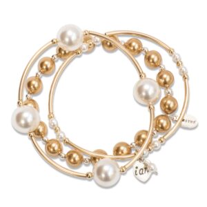 Made As Intended Blessing Bracelet Trio in White and Gold Crystal Pearls, Sterling Silver and Gold-Filled