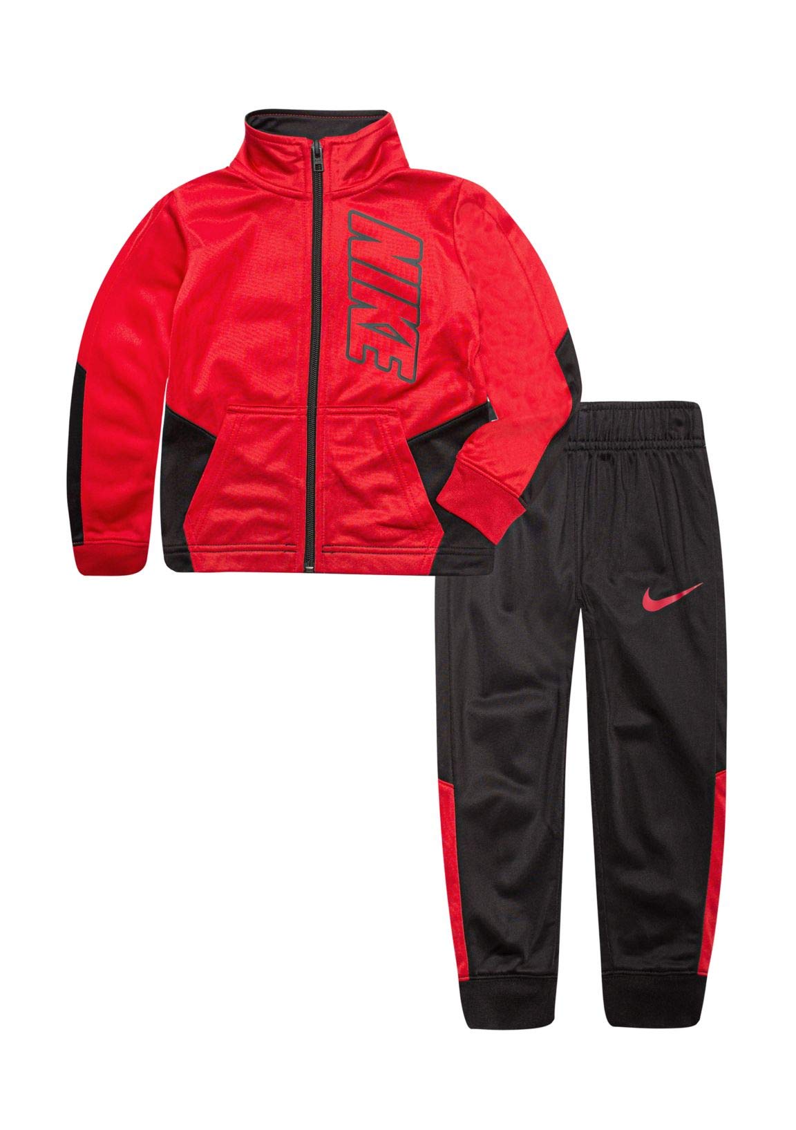 Nike Boy's Color Block Full Zip Hoodie and Jogger Pants Two-Piece Track Set (Little Kids) Black/University Red 4 Little Kid