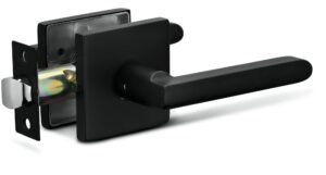 berlin modisch passage lever door handle slim square non-locking lever set [for hallway or closet doors] reversible for right & left sided doors heavy duty - iron black finish