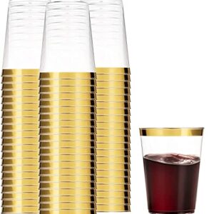 Munfix 100 Gold Plastic Cups 12 Oz Clear Plastic Cups Tumblers Gold Rimmed Cups Fancy Disposable Wedding Cups Elegant Party Cups with Gold Rim