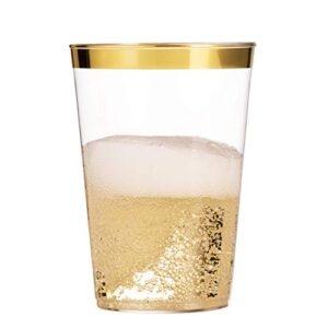 Munfix 100 Gold Plastic Cups 12 Oz Clear Plastic Cups Tumblers Gold Rimmed Cups Fancy Disposable Wedding Cups Elegant Party Cups with Gold Rim