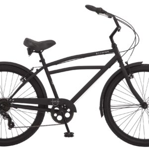 Schwinn Huron Beach Cruiser Bike for Adult, 7-Speed, Front and Rear Linear Pull Brake, 26-Inch Wheels, 17-Inch Step-Over Steel Frame, Full Front & Rear Fenders, Black