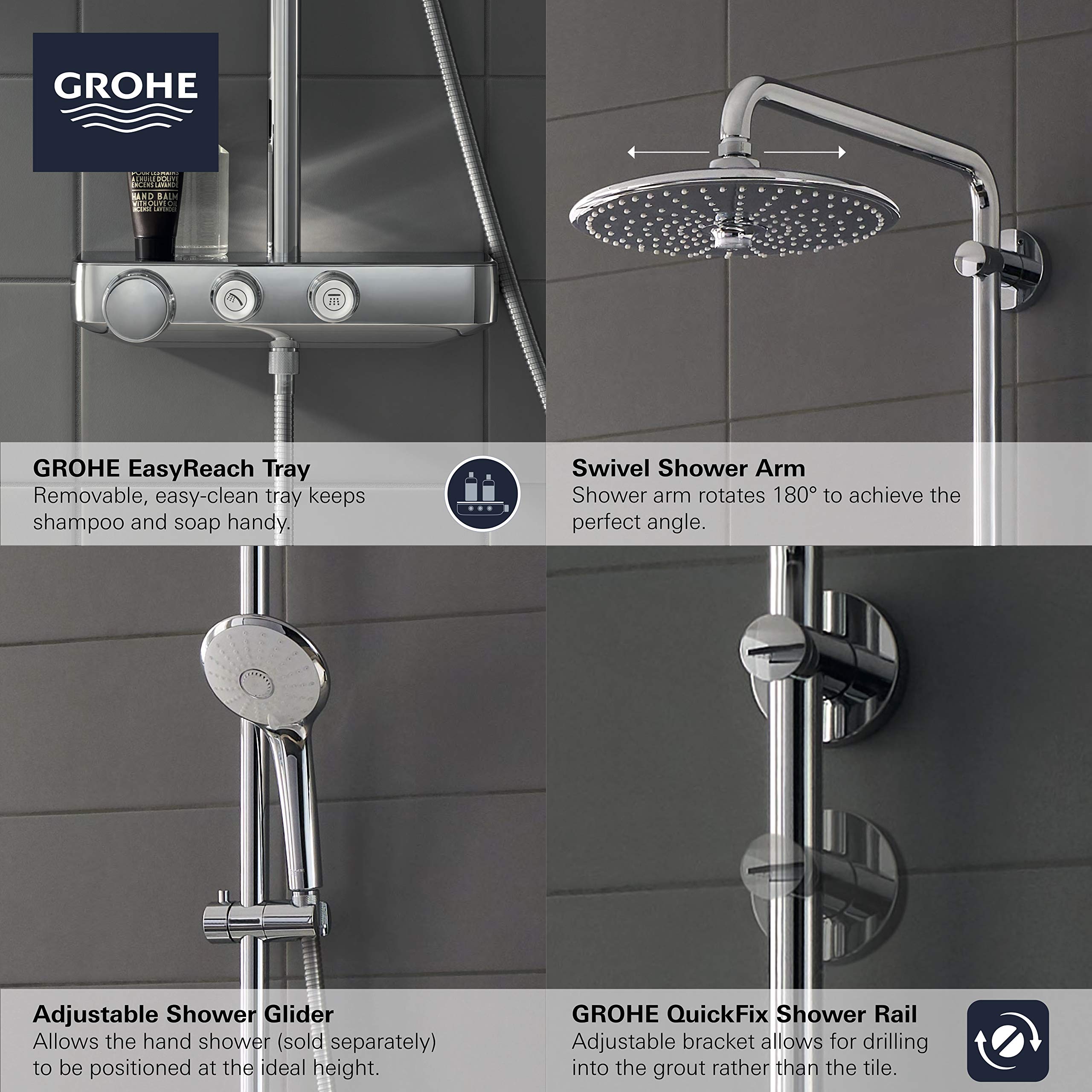 GROHE 26511000 Euphoria SmartControl Mono Shower System with Thermostat for Wall Mount, Starlight Chrome