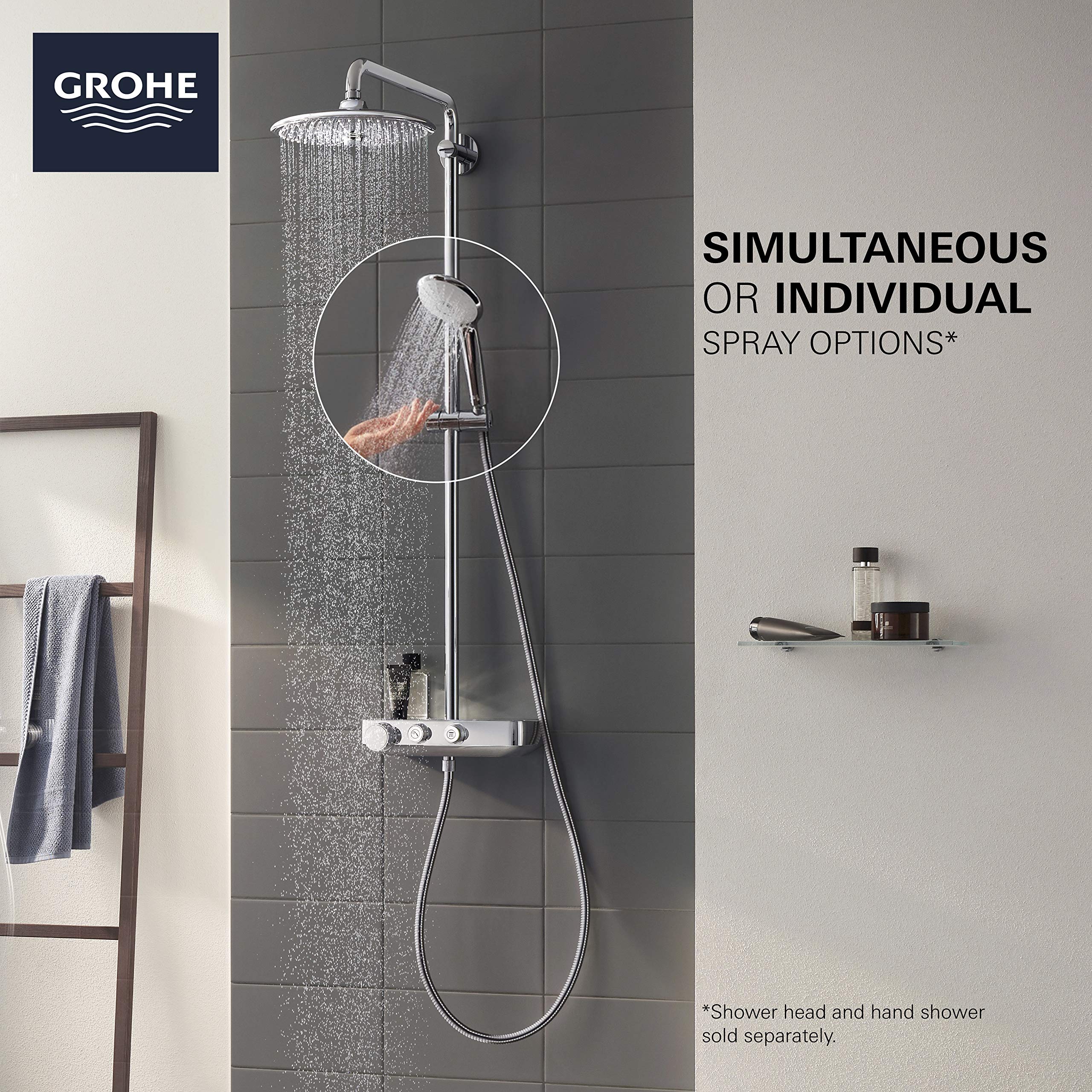 GROHE 26511000 Euphoria SmartControl Mono Shower System with Thermostat for Wall Mount, Starlight Chrome