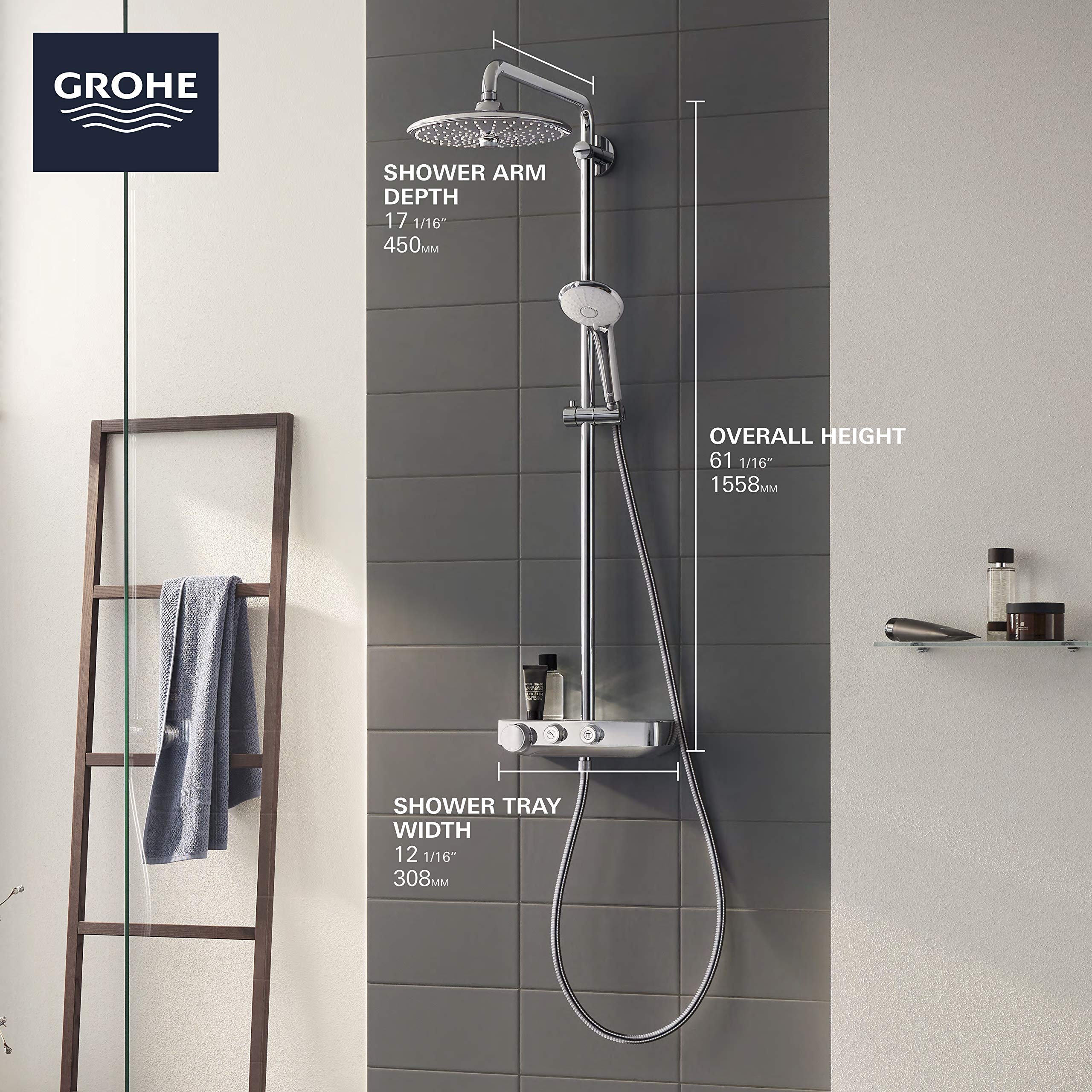 GROHE 26511000 Euphoria SmartControl Mono Shower System with Thermostat for Wall Mount, Starlight Chrome