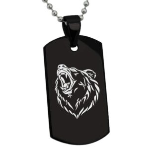 tioneer black stainless steel bear dog tag pendant necklace