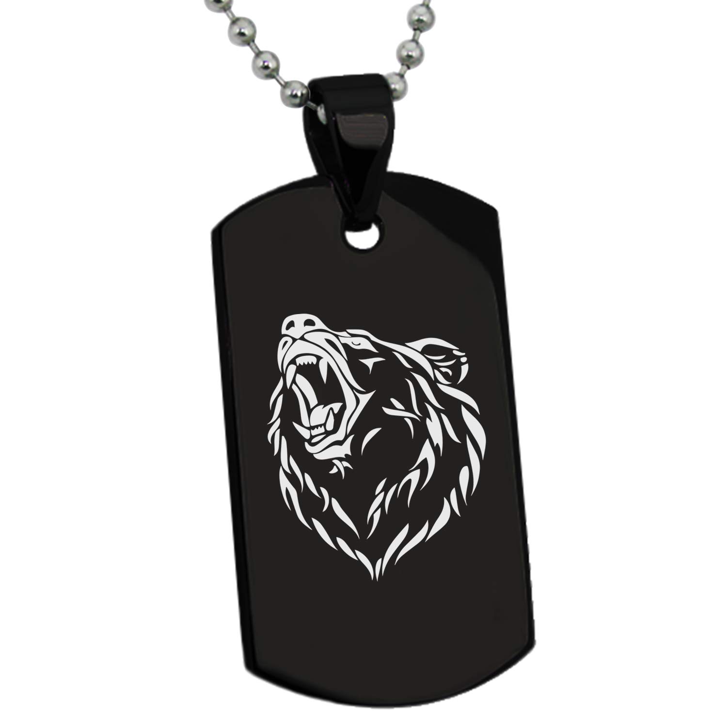 Tioneer Black Stainless Steel Bear Dog Tag Pendant Necklace