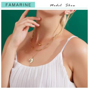 FAMARINE 18K Gold Plated Layered Necklaces Set,3 Layers Gold Chain Pendant Layering Necklace (Seperable) for Women Birthday Christmas