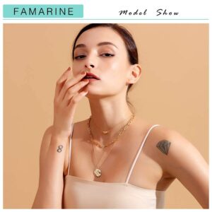 FAMARINE 18K Gold Plated Layered Necklaces Set,3 Layers Gold Chain Pendant Layering Necklace (Seperable) for Women Birthday Christmas