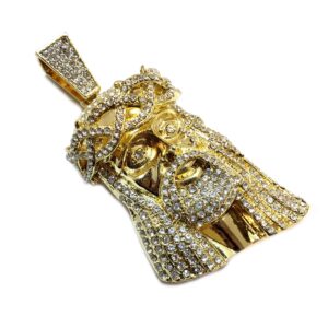 blingfactory hip hop iced lab diamond gold plated large jesus head pendant