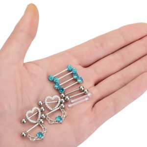 Masedy 6 Pairs 14G 316L Stainless Steel Nipplerings Nipple Tongue Rings Women CZ Barbell Body Piercing Jewelry Blue