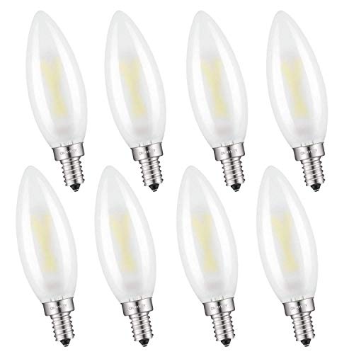 OMAYKEY 2W LED Candelabra Bulbs 25W Equivalent 3000K Soft White 250 LM, E12 Base Frosted Glass C32 Candle Dimmable LED Chandelier Light Bulb, Pack of 8