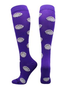 madsportsstuff volleyball print over the calf socks (purple, medium)