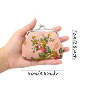 Honbay 4PCS Canvas Floral Rose Flower Coin Purse Kiss Lock Change Purse Vintage Trinkets Pouch Small Women Wallet Clutch Purse