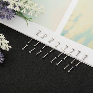 Masedy 24Pcs 16G 316L Stainless Steel Labret Monroe Lip Ring Studs CZ Cartilage Helix Tragus Piercing Studs 6MM