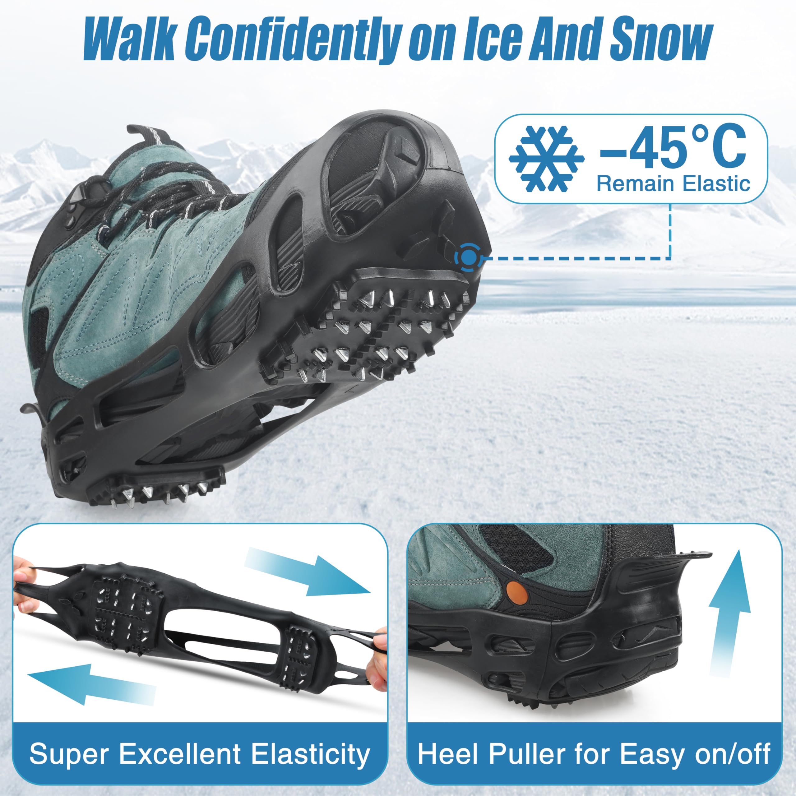 Ice Cleats Snow Traction Cleats Crampon for Walking on Snow and Ice Non-Slip Overshoe Rubber Anti Slip Crampons Slip-on Stretch Footwear(Small Size)