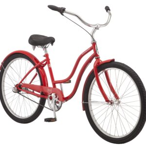 Schwinn Mikko Adult Beach Cruiser Bike, Featuring 17-Inch/Medium Steel Step-Over Frames, 3-Speed Drivetrains, Red