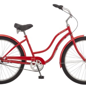 Schwinn Mikko Adult Beach Cruiser Bike, Featuring 17-Inch/Medium Steel Step-Over Frames, 3-Speed Drivetrains, Red