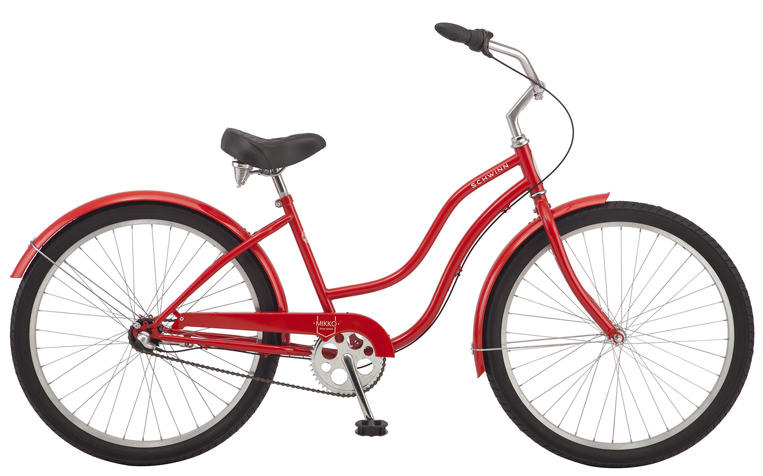 Schwinn Mikko Adult Beach Cruiser Bike, Featuring 17-Inch/Medium Steel Step-Over Frames, 3-Speed Drivetrains, Red