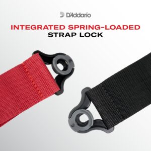 D'Addario Auto Lock Guitar Strap - Acoustic & Electric Guitar Accessories - Easy to Use Auto Locking Guitar Straps - Uses Existing Guitar Strap Buttons - Padded - Black Striped