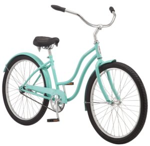 schwinn mikko beach cruiser bike for adult, single speed, coaster brake, 26-inch wheels, 17-inch steel frame, full front & rear fenders, classic handlebar, teal