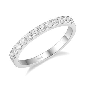 eamti 3mm cubic zirconia wedding band 925 sterling silver half eternity ring for women size 7