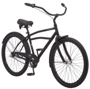 schwinn huron beach cruiser bike for adult, 3-speed, coaster brake, 26-inch wheels, 17-inch step-over steel frame, full front & rear fenders, classic handlebar, black