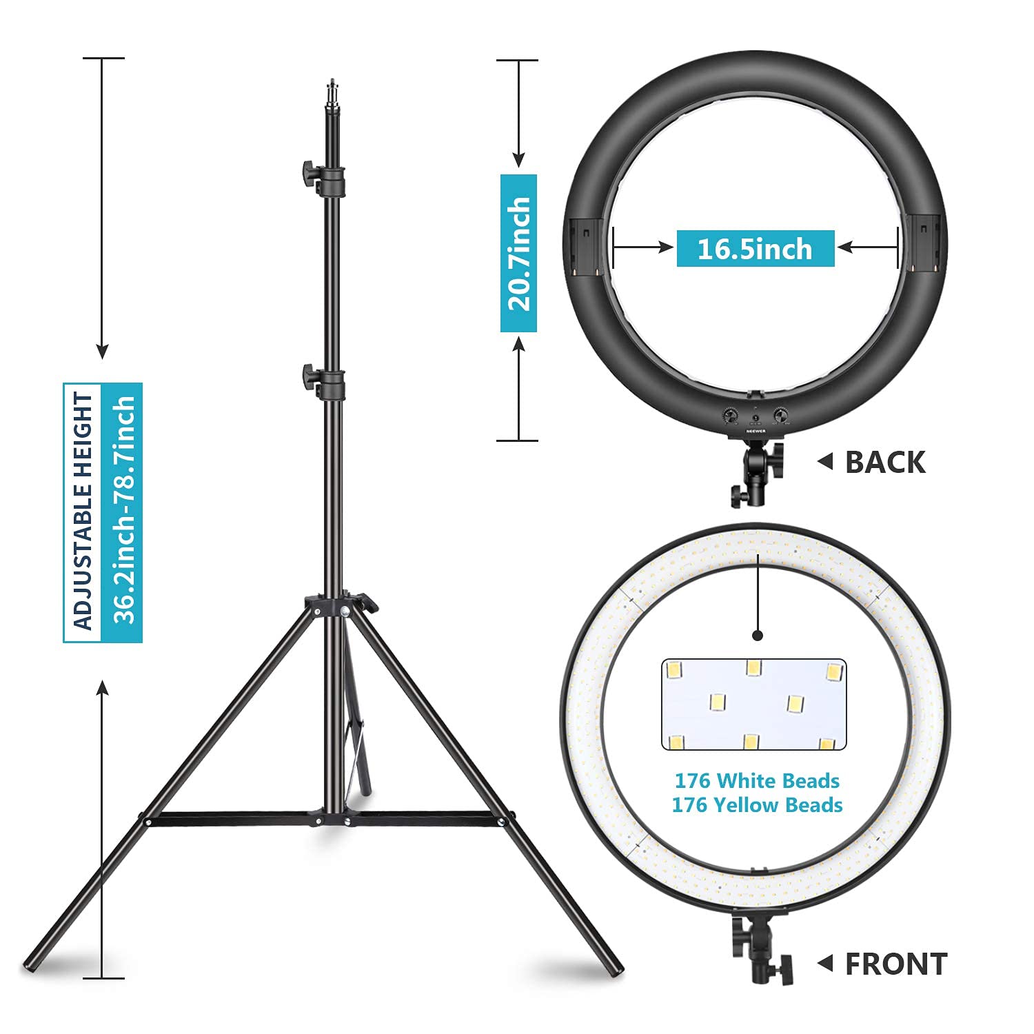 Neewer 20-inch LED Ring Light Kit for Makeup Youtube Video Blogger Salon - Adjustable Color Temperature with Battery or DC Power Option, Battery, Charger, AC Adapter, Phone Clamp and Stand Included