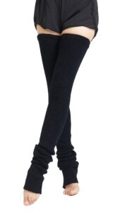 pareberry women's winter soft over the knee high cable boot socks knit long leg warmers (c05-black)