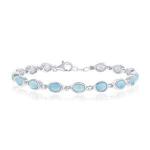 sterling silver high polish bezel-set oval natural larimar link bracelet