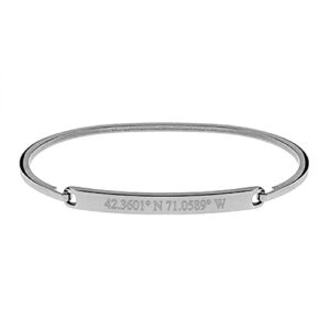 Women's Custom Engraved Coordinates Bracelet, 7.5" Long - Simple Thin ID Bangle Bracelet for Her - Couples Bracelet - Longitude Latitude Bracelet - Personalized Jewelry - Gifts for Mom