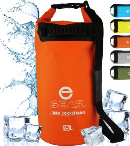 enthusiast gear insulated dry bag cooler | waterproof cooler for kayaking, hiking, lunch, fishing, and beach – leak proof, waterproof, collapsible, with padded shoulder strap (15l) - orange