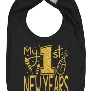 Aiden's Corner Cute Handmade Holiday Baby 1st New Year Bibs - Infant Boy Girl Gold Flake My First New Years Bib (Black)