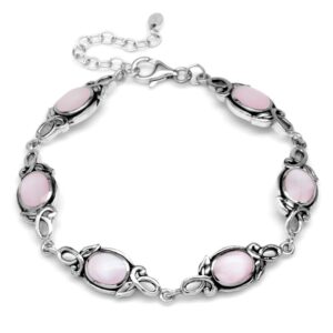 silvershake 8x6mm oval pink mother of pearl 925 sterling silver leaf vintage inspired 7 to 8.5 inch adjustable bracelet