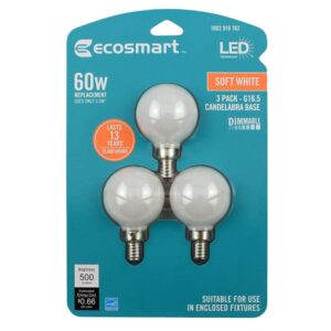 ecosmart 60-watt equivalent g16.5 globe dimmable energy star frosted glass filament vintage led light bulb soft white (3-pack)