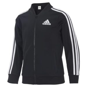 adidas girls' big kids zip-up tricot track jacket warm-up bomber, adi black, large