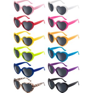 blulu 12 pieces neon colors heart shape sunglasses for women party favors and festival (mixed color)