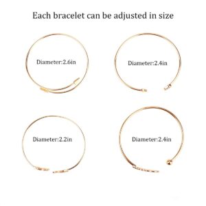 Shareky Women 4pcs Layered Cuff Bangle Bracelet Set Adjustable Stackable Wrap Bangle Open Branch Wire Bangle Gold