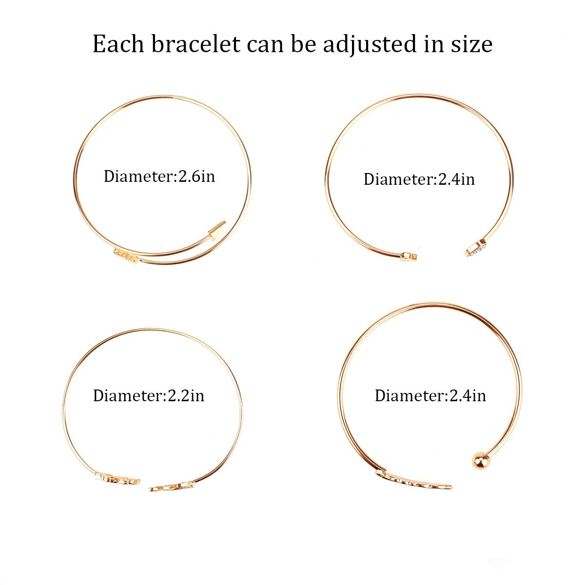 Shareky Women 4pcs Layered Cuff Bangle Bracelet Set Adjustable Stackable Wrap Bangle Open Branch Wire Bangle Gold