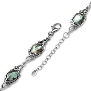 Silvershake 8x6mm Oval Abalone Paua Shell 925 Sterling Silver Leaf Vintage Inspired 7 to 8.5 Inch Adjustable Bracelet