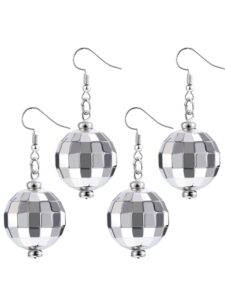 tatuo 2 pairs of disco ball earrings 60's or 70's silver disco ball earrings for women