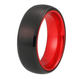 cloud dancer 8mm red black tungsten ring matte finish beveled edges wedding band sizes 6 to 15-free engraving outside and inside (7.5)