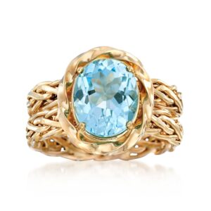 ross-simons 4.20 carat sky blue topaz woven ring in 14kt yellow gold. size 9