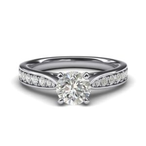 women's sterling silver 1ct classic 4-prong simulated round cut diamond engagement ring with graduated side stones (7.5)